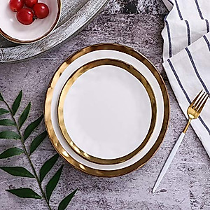 KOWMcp Dinner Plates Ceramic Plate, Restaurant Steak Plate, Dessert Plate, Salad Plate, Gilded White Matte Retro Ceramic Plate (Size : Small)
