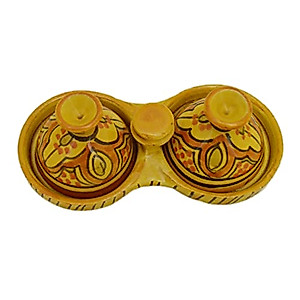 Treasures Of Morocco Moroccan Handmade Tagine Double Spicer Salt & pepper Holder Ceramic Yellow