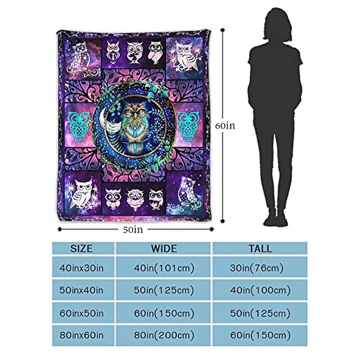 Owl Blanket Soft Cozy Throw Blanket Lightweight Plush Fleece Warm Blankets Camping Animals Blanket Owl Gifts for Owl Lovers for Women Men for Holiday Sofa Couch for All Season Owl Decor 50"x60"