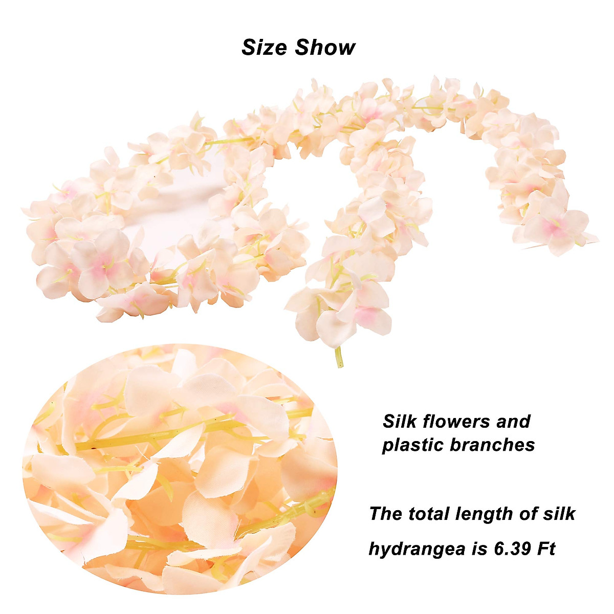 Homcomoda 4PC Artificial Silk Hydrangea Flower Hanging Wisteria Cattleya Vine Garland Each 200 Flower Spray Arrangements for Wedding Wreath Home Garden Party Decor (Light Pink)