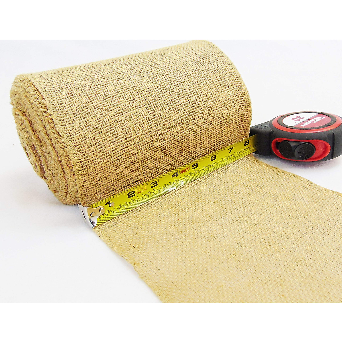 8 inch wide by 60 feet long tight weaved burlap tree plants wrap for protection ribbon | high density finished edges country style indoor outdoor table runner