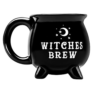 12 oz Halloween Cauldron Mug Decorations, Black Witches Brew Pattern Mug Ceramic Spooky Witch Coffee Cup Halloween Birthday Witchy Tabletop Drinkware Gifts for Adults Kids Women