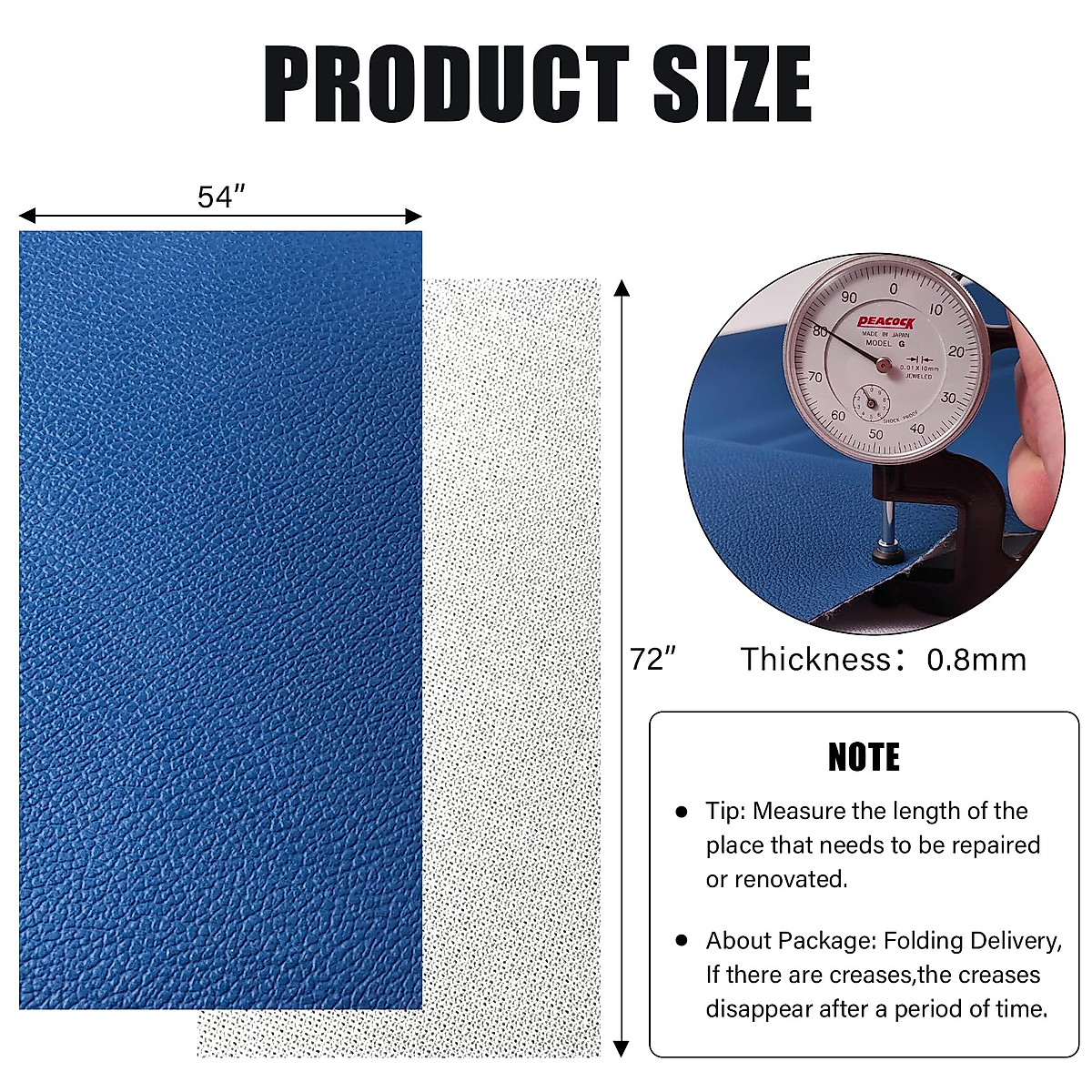 Faux Leather Fabric,54"x72" Thick Durable Synthetic Upholstery Leather Vinyl, Soft Smooth Waterproof, Durable,Replacement Renovate for Wallets, DIY Projects, Furniture, Car Seats 2 Yards-Blue