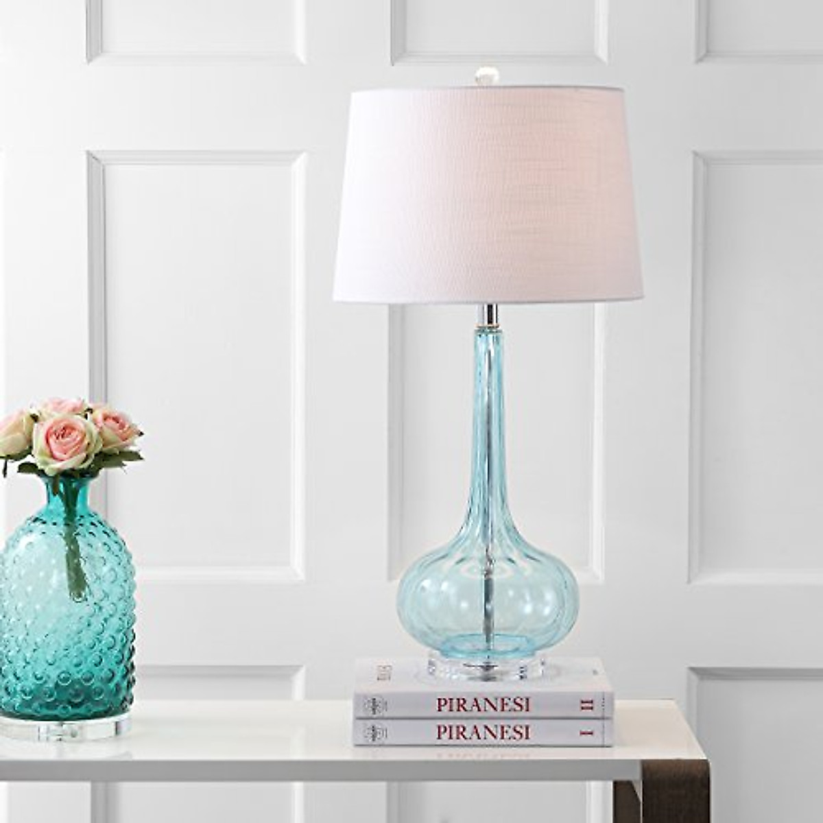 JONATHAN Y JYL1079B-SET2 Set of 2 Table Lamps Bette 28.5" Glass Teardrop LED Table Lamp Contemporary Bedside Desk Nightstand Lamp for Bedroom Living Room Office College Bookcase, Aqua