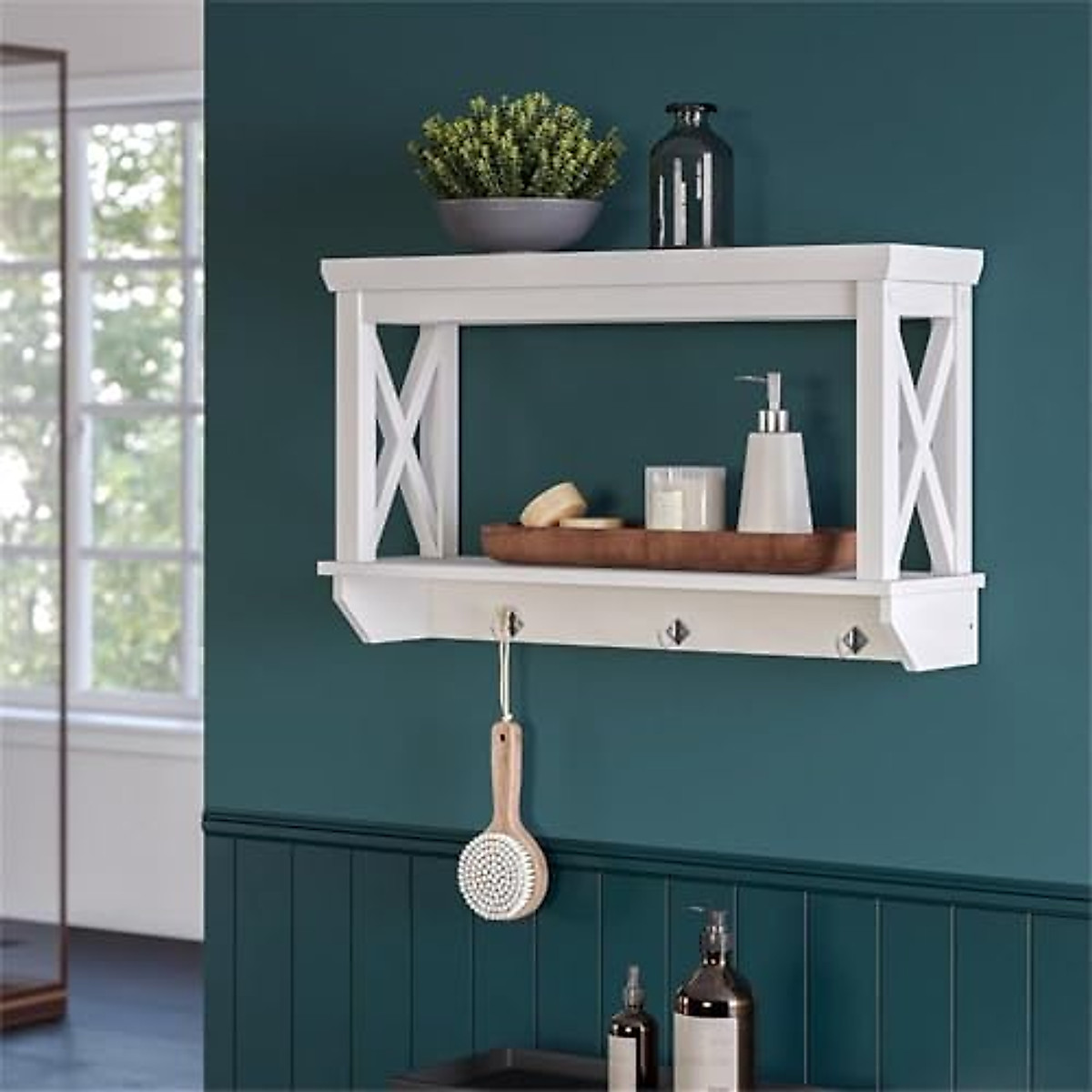 RiverRidge La Crosse Bathroom 3 Towel Hook Wall Shelf