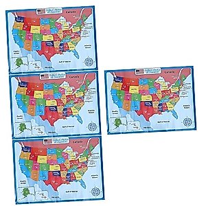 Operitacx Cartoon Preschool Posters 4 Sheets United States map poster US map playroom decor supply usa map for accessory Cartoon Accessories hanging pictures decorate synthetic paper