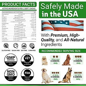 Dog Multivitamin Chewable Supplement - Dog Vitamins + Glucosamine, Omega, Probiotics - Hip & Joint Support, Skin & Coat, Gut Health - Adult & Senior Dog Treats