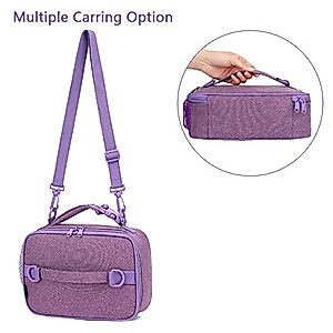 FlowFly Kids Lunch Bag, Durable Insulated School Lunch Box with Shoulder Strap and Bottle Holder, Water-resistant Thermal Small Lunch Cooler Tote for Teen Boys & Girls,Purple