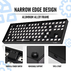 Hunfuthr AL87 RGB Hotswap Mechanical Gaming Keyboard Kit 87keys Aluminum Alloy Shell Keyboard Kit Triple Mode Connection with Replaceable MX Switch 5Pin/3Pin Sound Insulation Mat(Black)