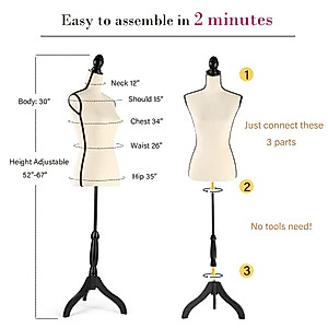 HOMBOUR Female Mannequin Body, Sewing Mannequin Torso Dress Form, Adjustable Mannequin with Stand for Sewing Dressmaker Jewelry Display, Beige