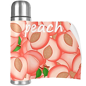 Stainless Steel Leather Vacuum Insulated Mug Peach Thermos Water Bottle for Hot and Cold Drinks Kids Adults 16 Oz