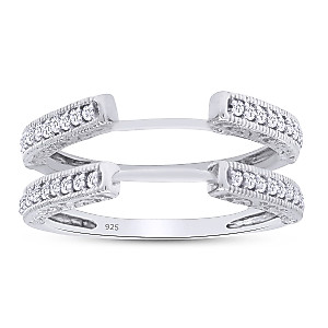 AFFY Engagement Wedding Ring for Women, Cathedral Ring Guard Enhancer With Diamond Solitaire Ring In 14K White Gold Over Sterling Silver With Cubic Zirconia, Gift For Her Ring Size -5.5