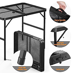 VINGLI Outdoor Grill Table, Picnic Folding Camping Table, 3 ft Portable Card Table Adjustable Height, Lightweight Aluminum Grill Tables for Outside, Beach, Garden, Patio, Party, Indoor, Black