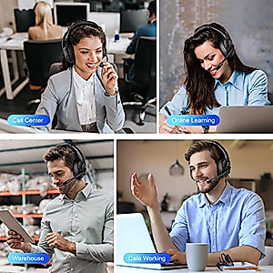 EKSA Bluetooth Headsets with Microphone & USB Dongle, 30 Hours Talk Time & 33ft Range, AI Environmental Noise Cancelling Mic, Over-Ear Wireless Headphone for PC/Laptop/Computer/Home/Work/Office/Zoom