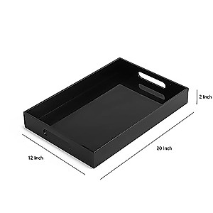 BEYLANG Glossy Black Sturdy Acrylic Serving Tray with Handles-12x20Inch-Serving Coffee,Appetizer,Breakfast,Butler-Kitchen Countertop Tray-Makeup Drawer Organizer-Vanity Table,Ottoman Tray-Decorative