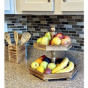 Farmhouse Tiered Tray - Two Tier Tray in Rustic Wood for Kitchen Counter, Wooden Serving Tray, Cupcake Stand, Coffee Bar and Food Display