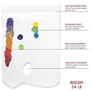 Zenacolor - Paper Palette Pad - 50 Removable and Disposable Sheets for Painters - 80gsm, 24lb - Paint Mixing Palette for All Paints (Oil, Acrylic, Watercolor.)