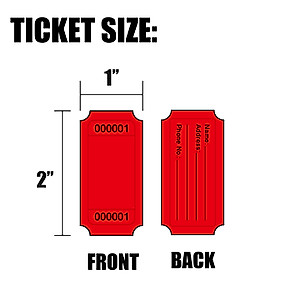 DNB 8000 Pcs Raffle Tickets - 4 Color Set of 2000 Pcs 2 x 1 Inch Single Roll Consecutively Numbered Blank Tickets - Blue/Yellow/Red/Green