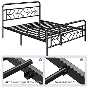 Topeakmart Queen Bed Frames Metal Platform Bed with Sparkling Star-Inspired Design Headboard and Footboard/13 Inch Underbed Storage/No Box Spring Needed/Sturdy Slat Support, Black Queen Bed