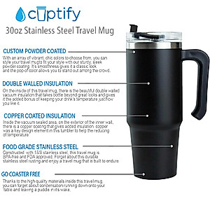 Personalized 30 oz Travel Mug - Elaborate Circle Monogram - Black Custom Engraved Cup with Handle Vacuum Insulated Tumbler Birthday Gift for Women, Men, Beer and Drinks