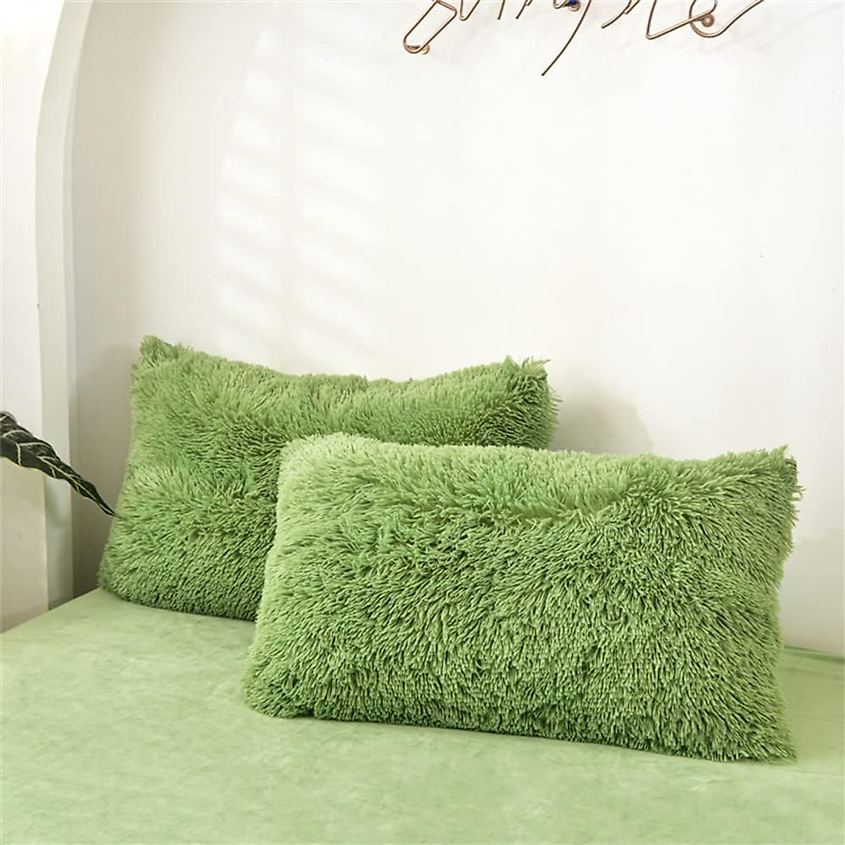 Gusuhome Fluffy Duvet Cover Set Full Size Green Ultra Soft Shaggy Fluffy Comforter Cover Set Fuzzy Quilt Cover Set Bedding Set 3Pcs (1Duvet Cover + 2Pillow Shams) with Zipper Closure Avocado Green