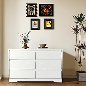 CATMIX Dresser for Bedroom, White Drawer Double Dresser, Wood Modern Drawer Chest of Drawers with Deep Drawers, Wide Storage Organizer Cabinet for Bedroom, Living Room, 6 Drawer Dresser