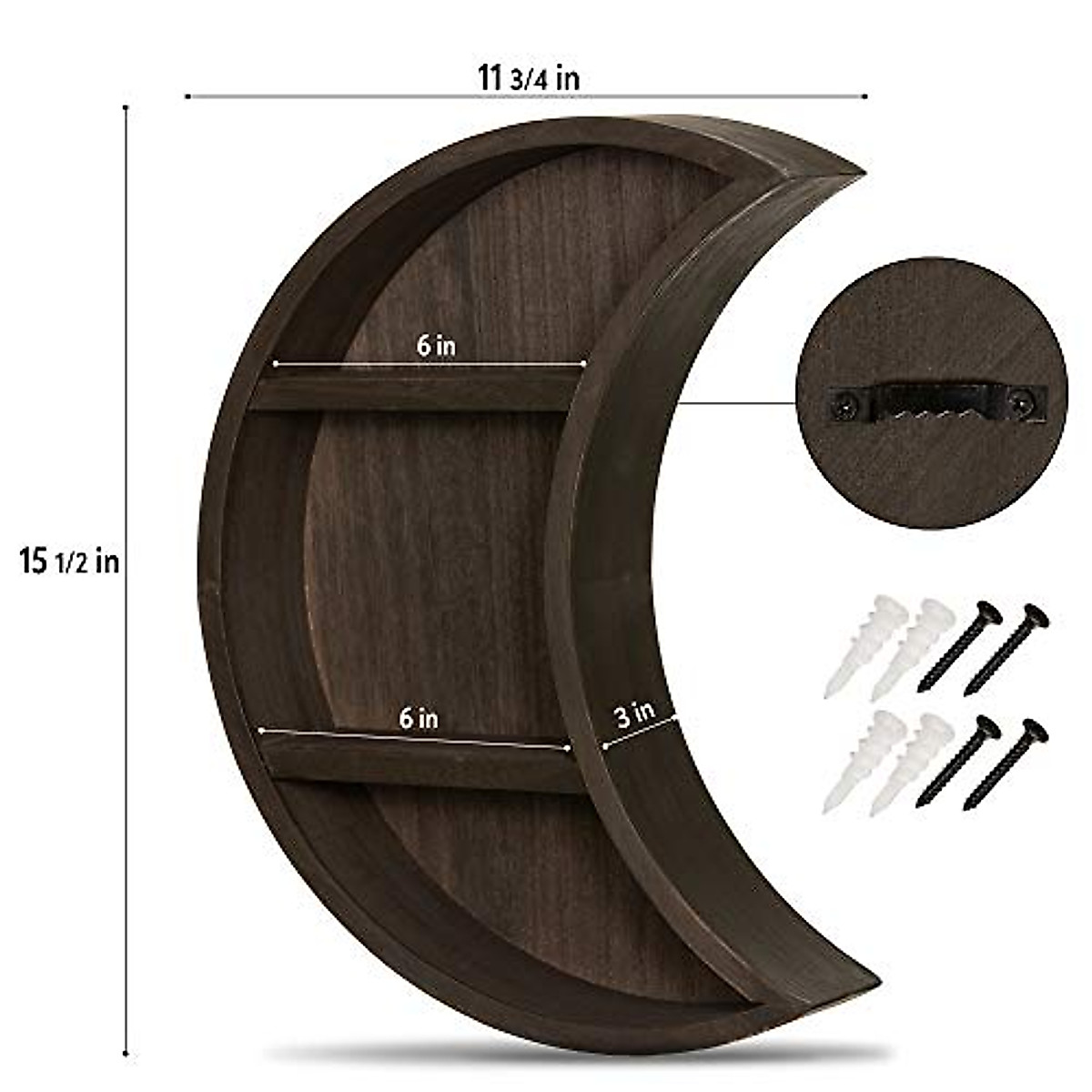 RUSTIX Rustic Brown Crescent Moon Shelf - Wall Mounted Hanging Floating Shelves for Essential Oil Display or Crystal Holder - Moon Phase Hippie Celestial Boho Nursery Decor - Gothic Witchy Room Decor