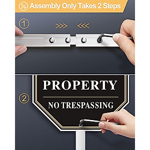 SWEETAPRIL No Trespassing Signs Private Property, All-Aluminum Yard signs, 10" x 10", 28" Metal Stakes Included