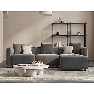 Acanva Luxury L-Shaped Upholstery Convertible Modular Sectional Sofa, Contemporary Reversible Couch with Chaise Lounge for Living Room, Apartment, 4 Piece Set, Grey