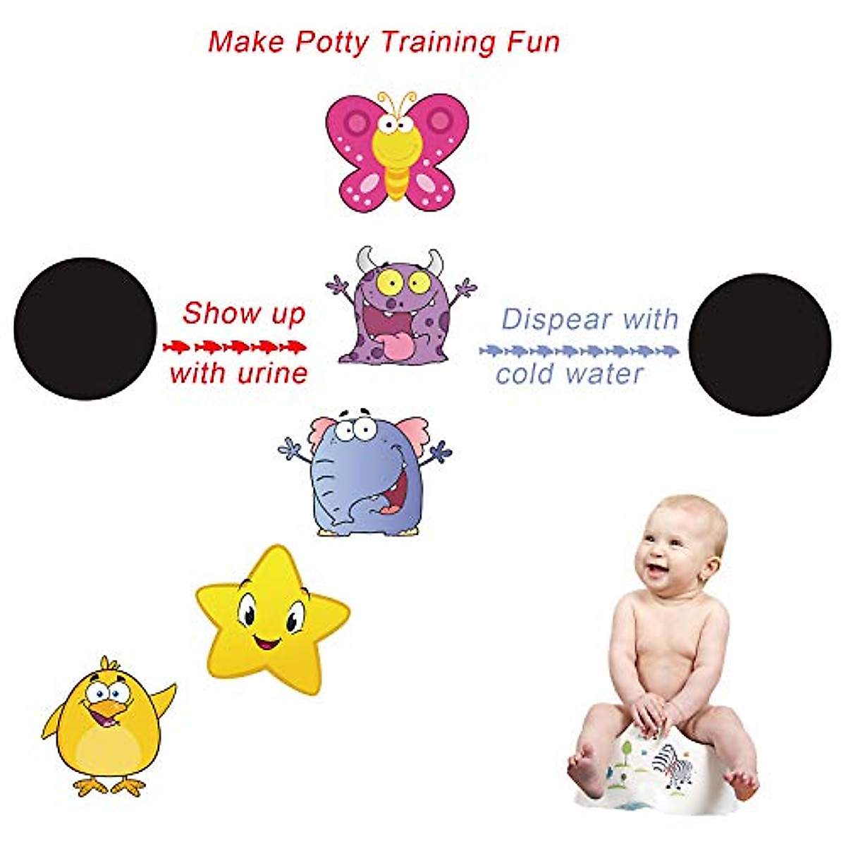 Potty Training Color Changing Stickers, Baby Toilet Training Sticker, Toilet Targets Stickers, Stickers for Potty Training Use with or Without Potty Chart or Potty Watch (5PCS) (A)
