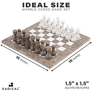 Radicaln Marble Chess Set 15 Inches Grey Oceanic and White Handmade Chess Sets for Adults - Chess Game Set 2 Player -1 Chess Board & 32 Chess Pieces - Board Game