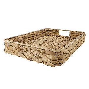 YRMT Natural Woven Tray Rectangular Hyacinth Serving Tray with Handles for Breakfast Dinner Bread Fruit Coffee Table Tea Party,Home Decorative (Middle)
