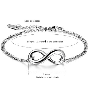 Aroncent 2pcs Link Bracelet for Couple Infinity Endless Love Symbol Charm Bracelet Adjustable Anklet Stainless Steel Bracelet for Boyfriend Girlfriend Couple Valentine's Day Gift