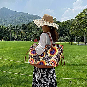 Oversized Tote Handbag Sunflower Purse with Inner Pockets Cheetah Printing Canvas Beach Bag for Women (X-large, leopard sunflower)