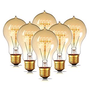 Jslinter 6-Pack Edison Light Bulb 60 Watt, Dimmable A19 Antique Vintage Old Fashioned E26 Incandescent Light Bulbs, Amber Warm White