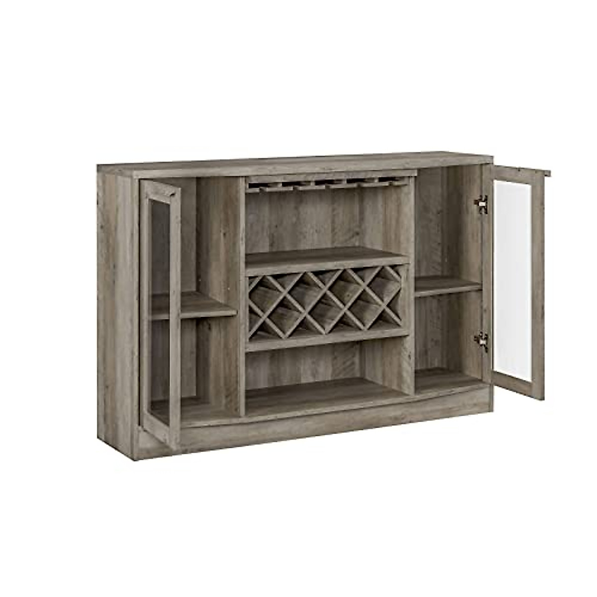 Home Source Jill Zarin Bar Cabinet with Two Curved Glass Doors in Stone Grey Finish