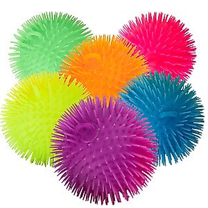 Playbees Soft Spiky Puffer Balls - 6-Pack - 5.5 Inch Sensory Stress Relief Toy - Assorted Colors - Kids and Adults - Fun Fidget Game