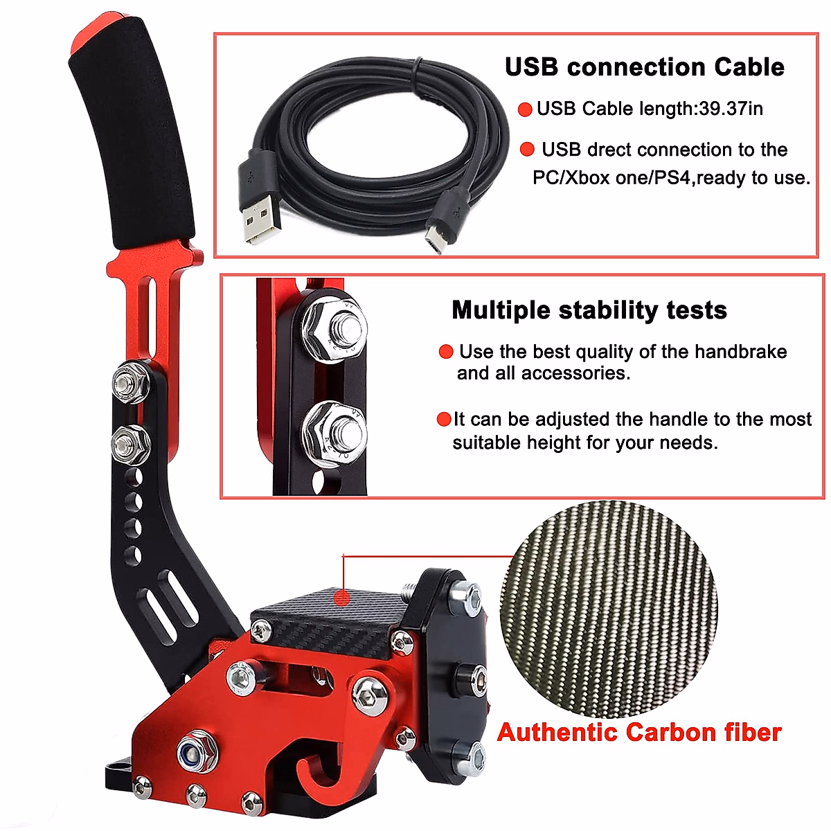 Obokidly 64 bit USB Handbrake SIM For XBOX ONE Racing Games Compatible with Logitech G920 Not For G923 FANATECOSW Dirt Rally Without Clamp (Red)