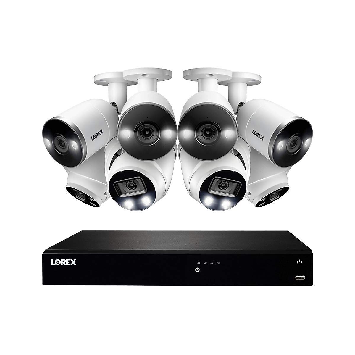 Lorex 4KHDIP168NI-2 4K Smart Deterrence 16 Channel Surveillance System w/ N862A63B 4K 3TB NVR and 4 E892AB 4K Smart Deterrence Bullet Cameras and 4 E892DD 4K Smart Deterrence Dome Cameras