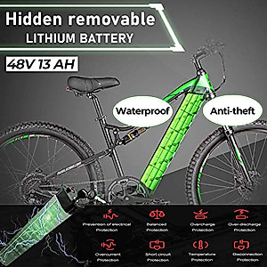 PASELEC Electric Bikes for Adult 27.5'' Mountain Bike Hydraulic Brakes E-Bike Moped Full Suspension Cycle with 48V 13ah Lithium Battery, Peak 750W Powerful Motor Professional 9 Speed E-MTB Bicycle