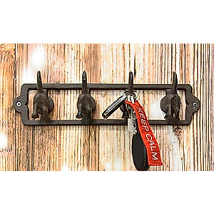 Ebros Cast Iron Whimsical Rustic Wagging Puppy Dog Tails 4 Pegs Quad Wall Hooks 13.75" Wide Hanger Dogs Themed Wall Mount Leash Coat Hat Keys Hook Decor Hanging Sculpture Plaque