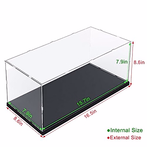 Thickened Clear Acrylic Display Case for Lego 42154 10295 42176 42170 75376 10317 Collectibles, Transparent Box Dustproof Protection with Wood-Plastic Base & String Light, Black Inside 15.7x7.9x7.9in