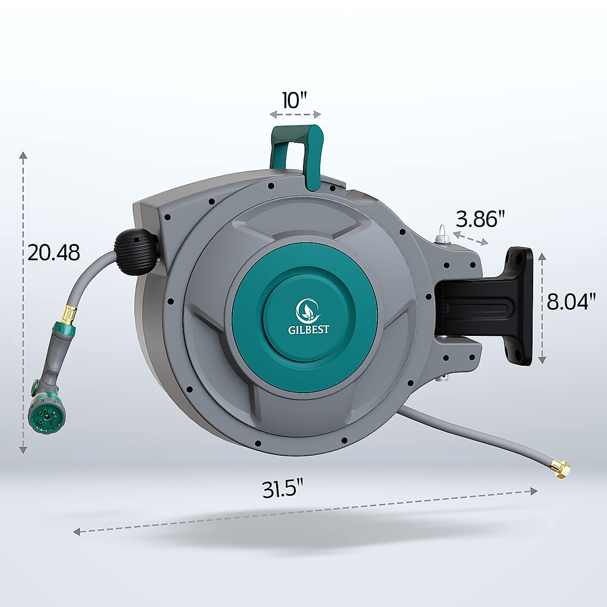 Gilbest Retractable Hose Reel, 5/8 "x 100 ft Retractable Garden Hose, Wall Mounted Retractable Hose, Retractable Water Hose with 10-Function Hose Nozzle, Any Length Lock/Heavy Duty/180°Swivel Bracket