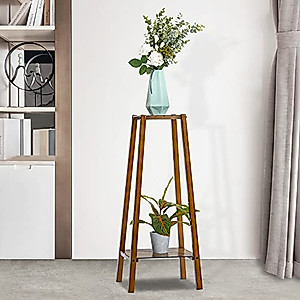 MoNiBloom Bamboo 2-Tier Tall Plant Stand Pot Vase Holder Flower Seasoning Display Shelf Rack Small Space for Patio Garden Balcony Yard Living Room, Brown
