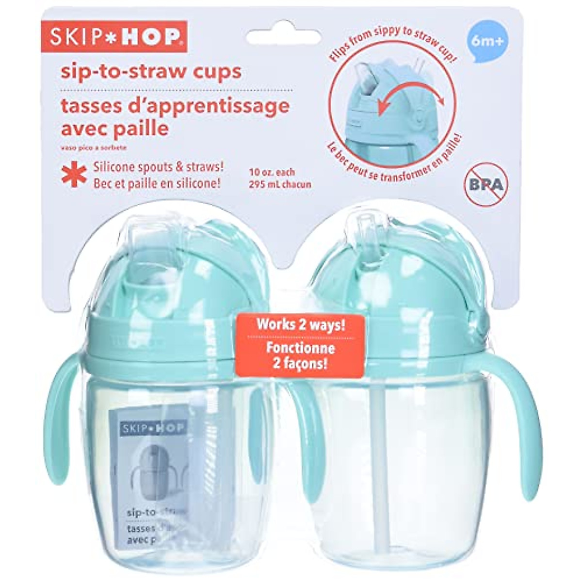 Skip Hop Toddler Sippy Cup, Sip-to-Straw, 2pack