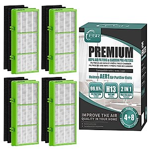 EGR AER1 Filter Replacement for Holmes, HAPF300AH Remover True HEPA Filter Compatible with Holmes Air Purifier HAPF300AH-U4R, HAP242-NUC (4 True HEPA + 8 Pre Filter)