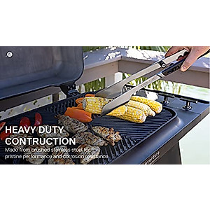 Everdure by Heston Blumenthal Premium Pack of 3 BBQ Tool Kit: Brushed Stainless Steel Tongs, Spatula and Fork with Soft Grip Handles and Hang Zone