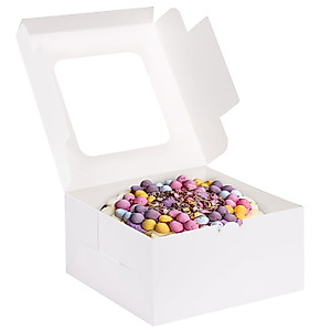 Moretoes 24pcs Cake Boxes, 10x10x5 Inches White Square Bakery Boxes with Window Cajas Pasteles for Cake, Valentine's Day, Pastries, Chocolates, Cookies, Pie, Birthday Party, Wedding, Easter