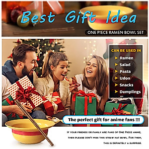 Anime One Piece Ramen Bowl Set with Chopsticks - Luffy Straw Hat Design for Noodles, Udon, Snacks, and More - One Piece Gift for Anime Fans and Christmas - Ceramic