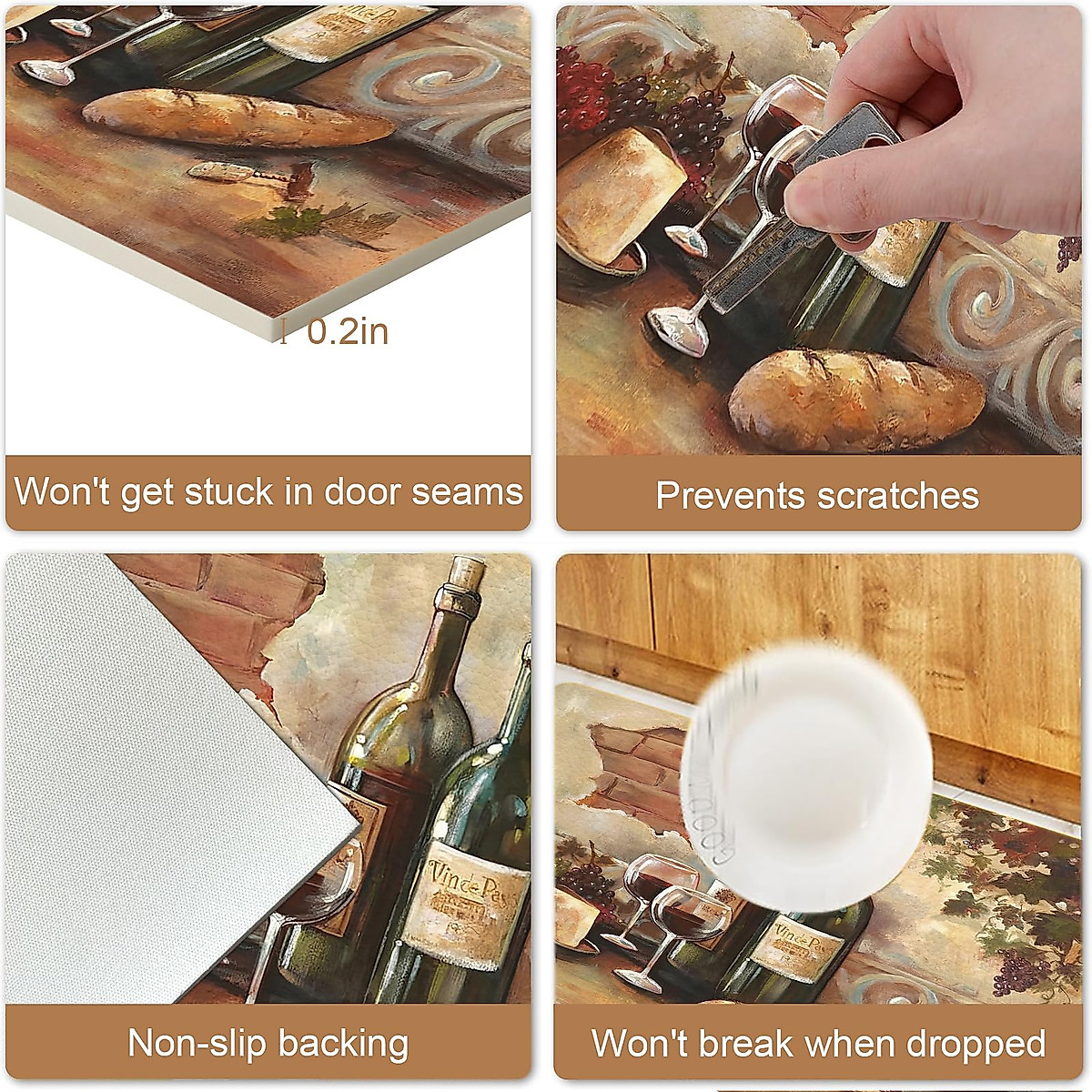 Farmhouse Kitchen Rugs and Mat, Grapes Wine Glasses Kitchen Mats for Floor, Rustic Anti Fatigue Kitchen Sink Rugs, Non Skid Washable Microfiber Kitchen Floor Decor Carpet 24"x36"